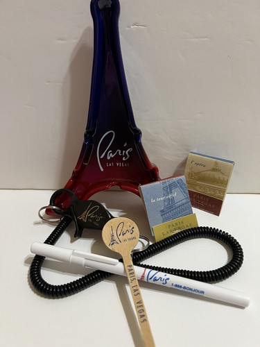 Paris Ceramic Las Vegas Ashtray. Matches, Ink Pen, Lanyard, Swizzle ...
