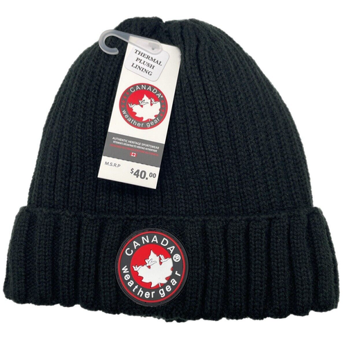 Canada Weather Gear: Winter Knit Fleece Lined Cuffed Beanie Hat Black ...