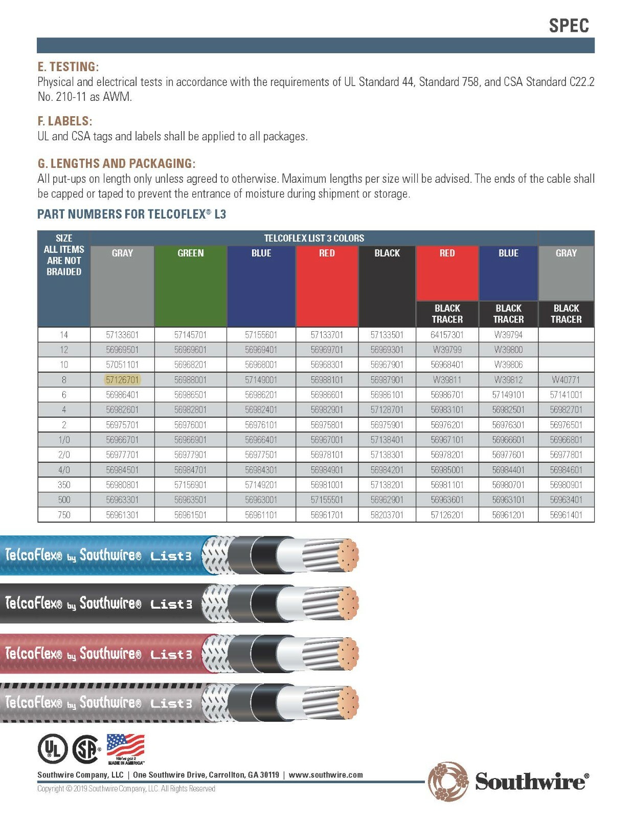 Southwire Telcoflex III 8awg Central Office Wire LSZH L3 Gray 57126701 ...