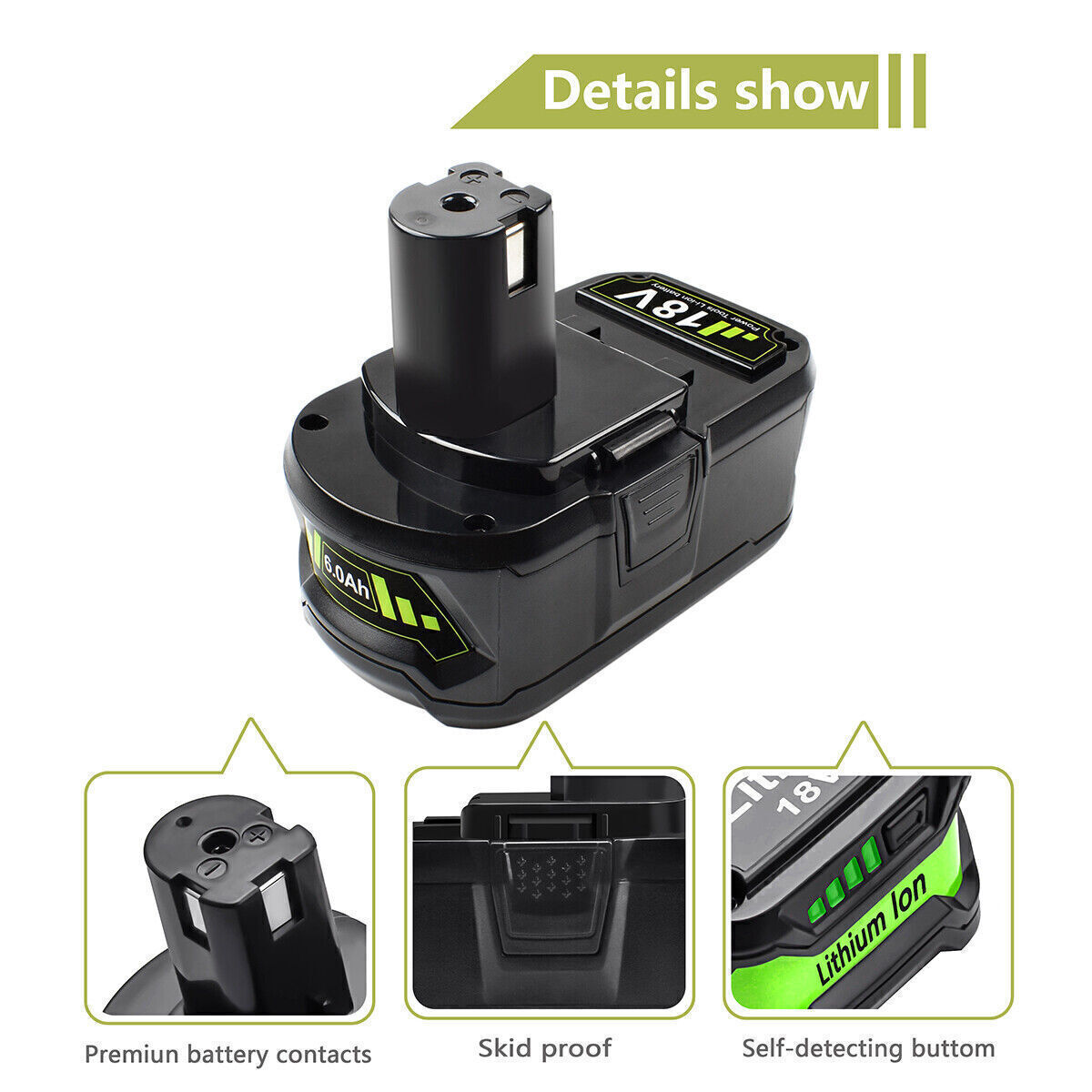 For Ryobi 18V One+ Plus 5Ah Lithium Battery RB18L50 RB18L40 P104 P105 ...