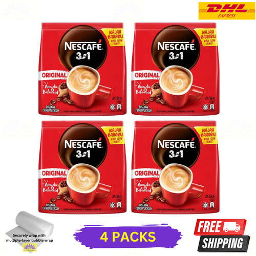 4 X Nescafe 3 in 1 Blend & Brew 25 Sticks Original Instant Coffee ...