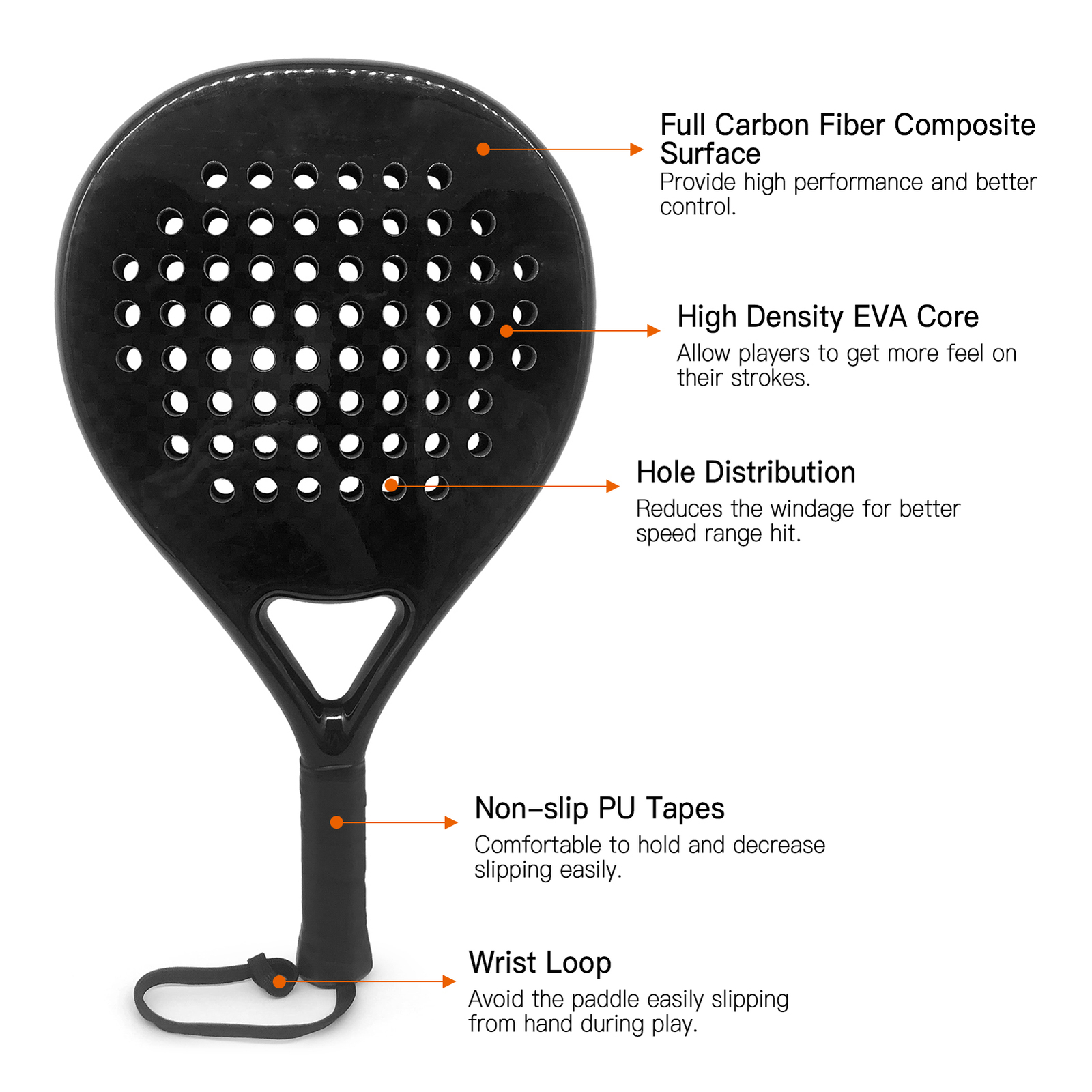 Carbon Fiber Surface Padel Racket High-density EVA Core Paddleball ...