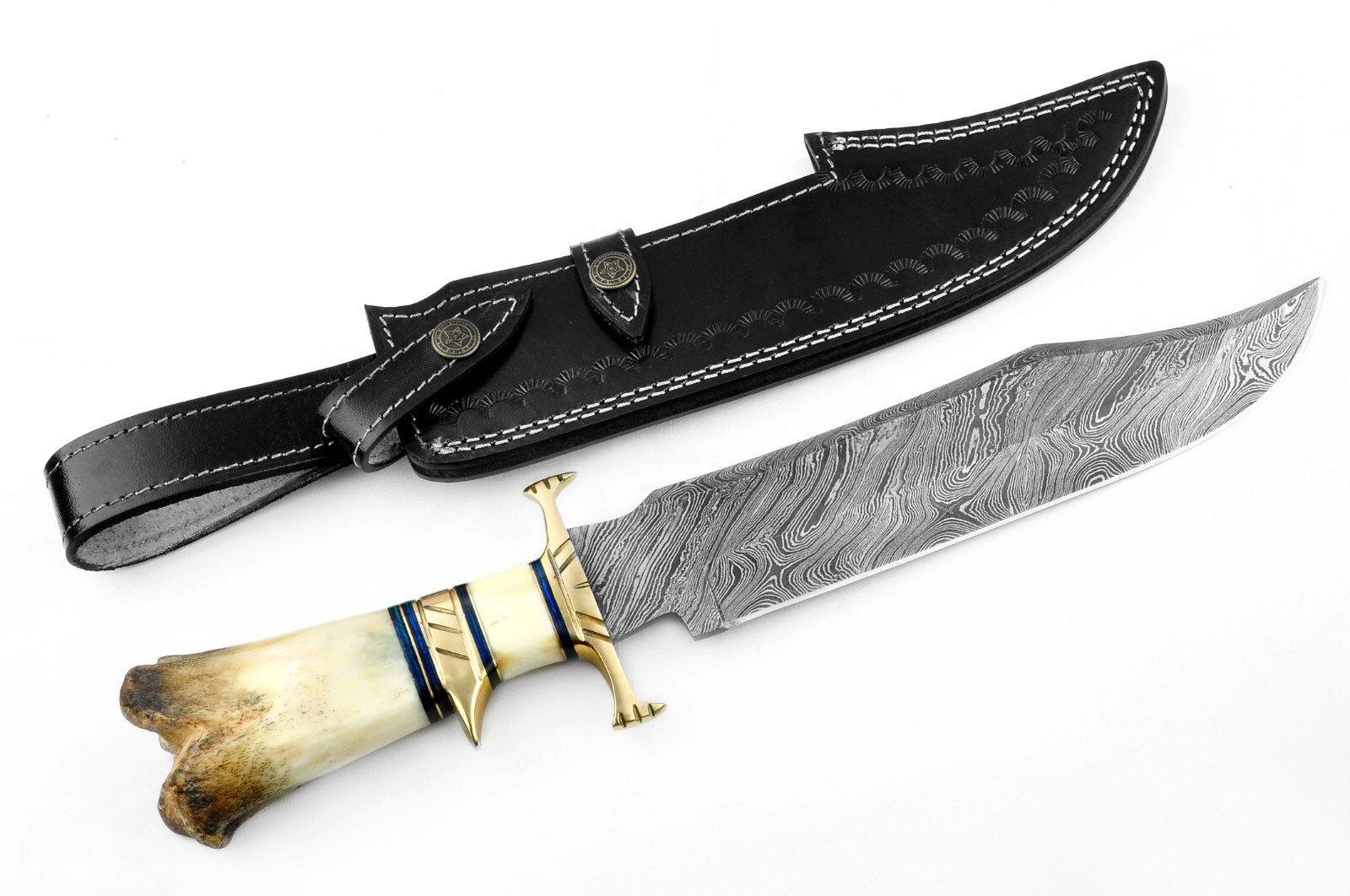 Damascus Steel, Boing Knife, Handmade Hunter, Fixed Blade Knifo Camping ...