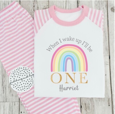 Rainbow birthday girls pyjamas 1st 2nd 3rd When I Wake Up I’ll Be ...