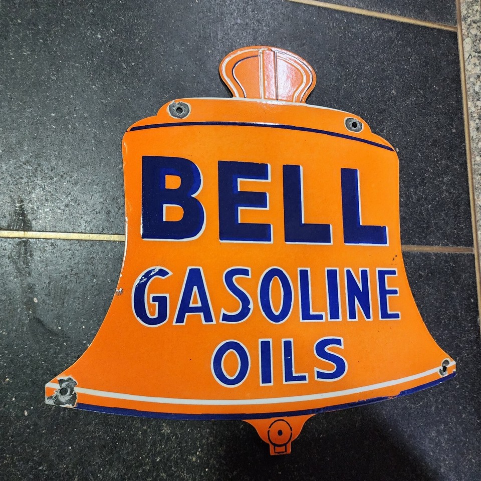 BELL GASOLINE PORCELAIN ENAMEL SIGN 18 X 18 INCHES | eBay