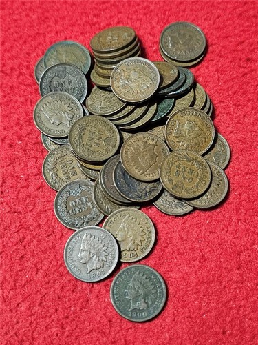 Dealer's Overstock Bag of 50 Circulated MIXED DATE Indian Head Penny's ...