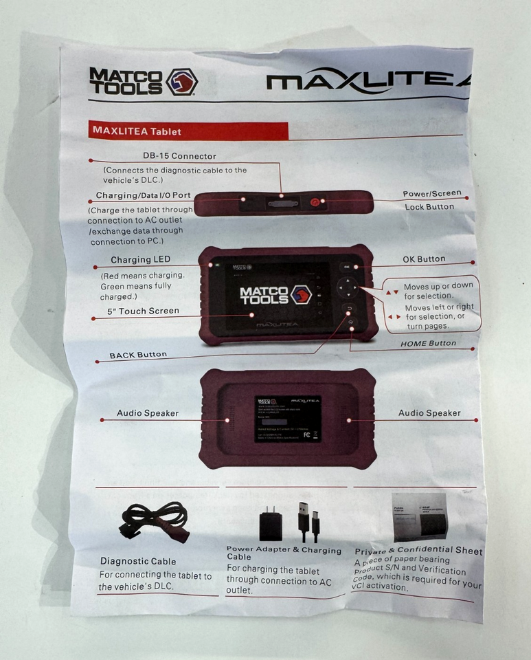 Matco Tools MAXLITEA Android Diagnostic Tablet -Live Data-OBD II Test ...