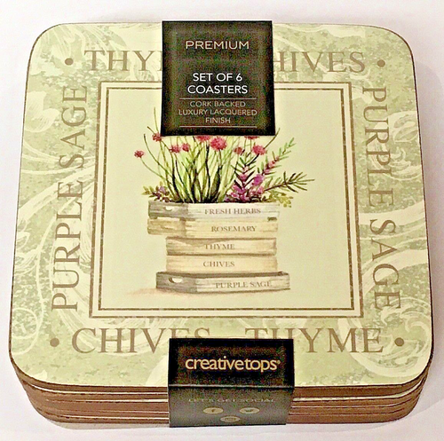 Set of 6 Creative Tops Topiary Premium Coasters Kitchen Garden Herbs ...