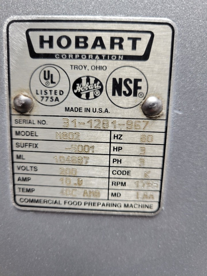 2003 Hobart M802 80 Quart Commercial Dough Mixer W Guard in IMMACULATE ...