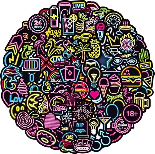 100PCS Neon Sign Stickers Bomb Graffiti Decal Pack Laptop Car Luggage ...