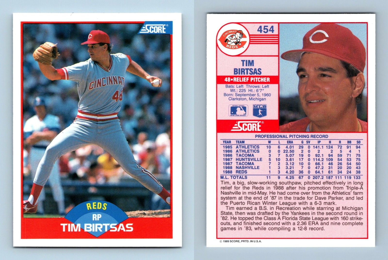 Tim Birtsas - Reds #454 Score 1989 Baseball Trading Card | eBay