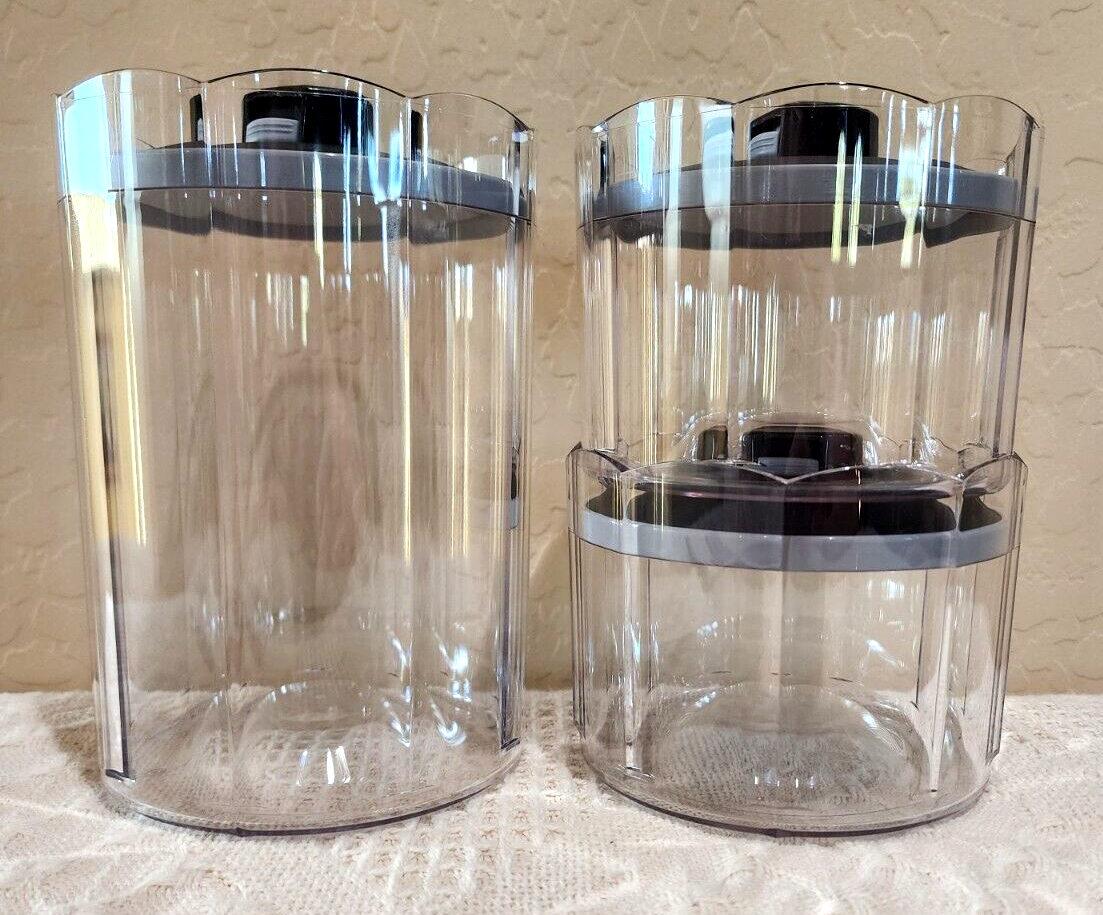 RARE Tupperware Clear Acrylic Counter Top Canister Set Black Lids 6 pc ...