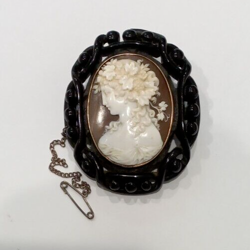 VERY LARGE ANTIQUE WHITBY JET AND CAMEO BROOCH 6 X 5 CM | eBay