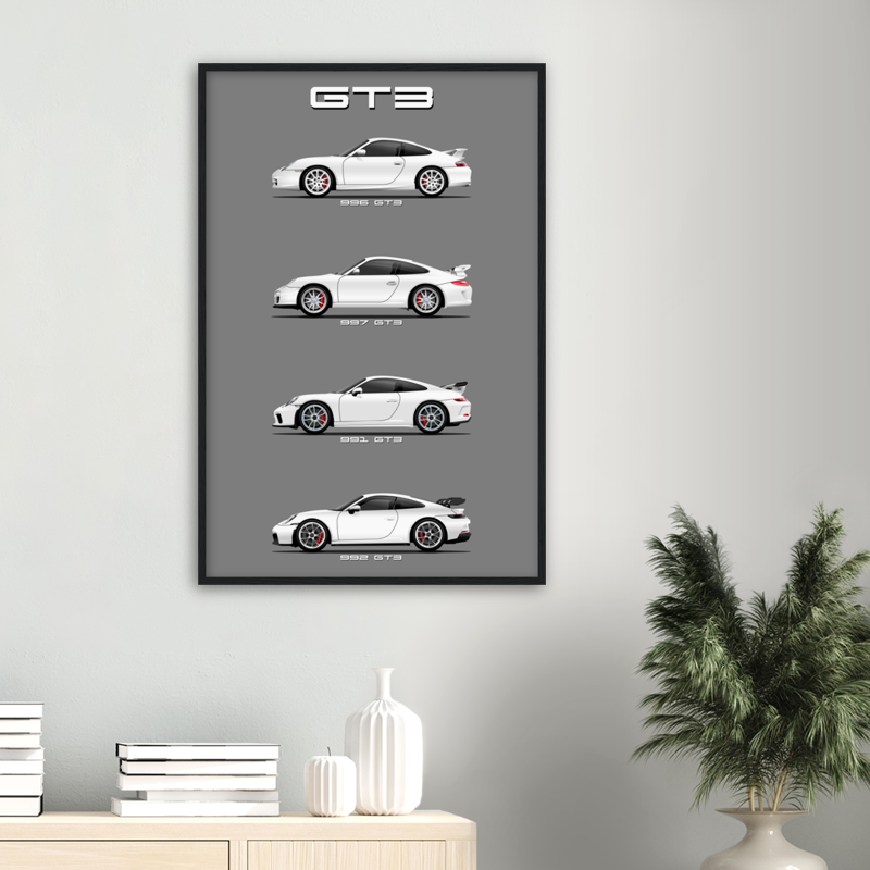 Porsche 911 GT3 Generations Poster Print - Iconic 996, 997, 991, 992 in ...