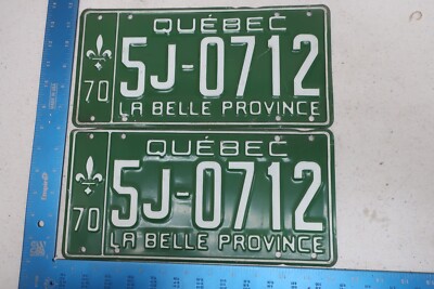 Quebec Canada License Plate Pair Set 1970 PQ Tag 5J 0712 5J0712 | eBay