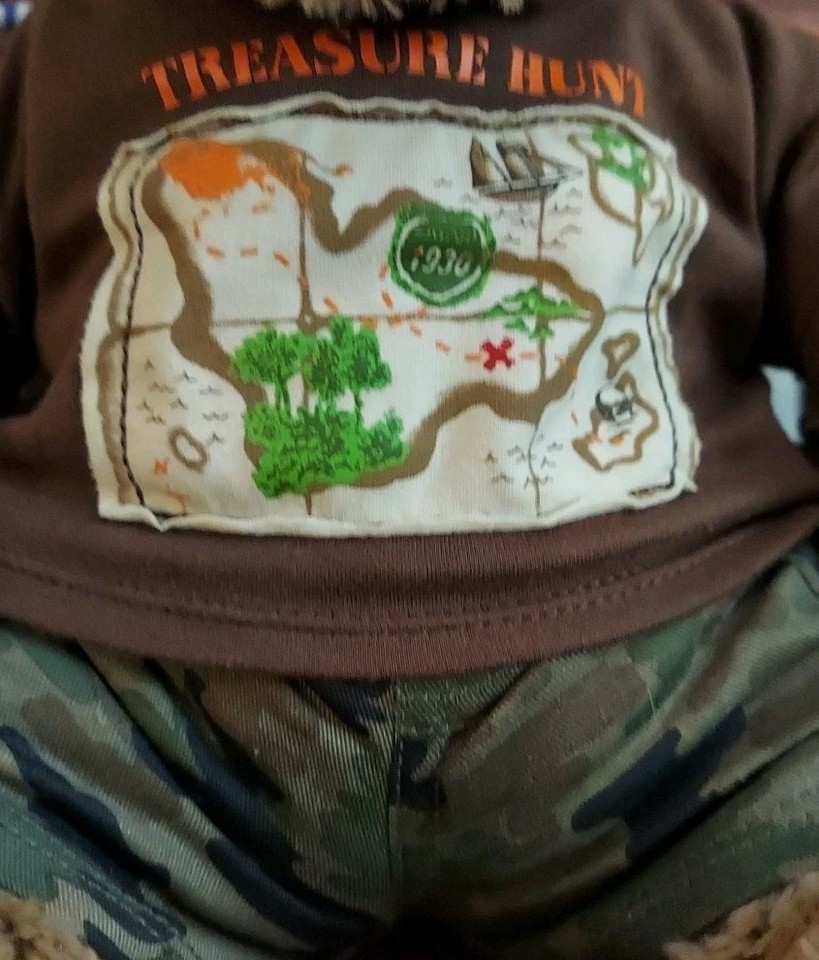 Build A Bear Tan Shaggy Bear Wearing Treasure Hunt Shirt And Camouflage Shorts | eBay