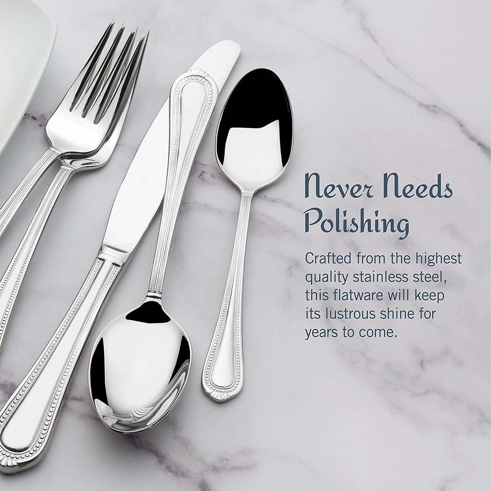 Mikasa Regent Bead 65-Piece Flatware Set for 12, 18/10 Stainless Steel ...