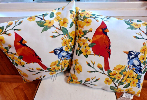 SET OF (2) NWT MULTI-COLOR CARDINAL BLUE JAY DECOR PILLOWS POLYESTER 15 ...