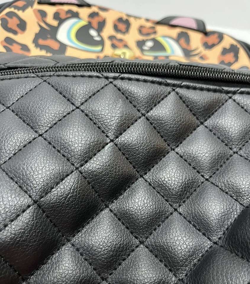 Betsey Johnson Maggie Black Faux Leather Leopard Cat Face Backpack ...