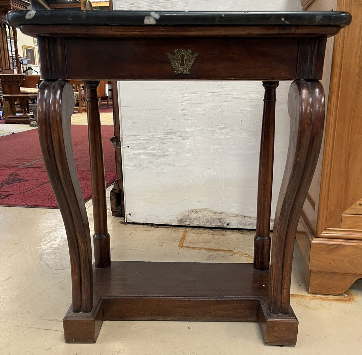 ANTIQUE FRENCH EMPIRE STYLE MARBLE-TOP MAHOGANY CONSOLE END SIDE TABLE ...