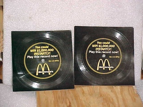 2 McDonald's PROMO 33 1/3 Rpm cardstock Record Win a Million Dollars ...