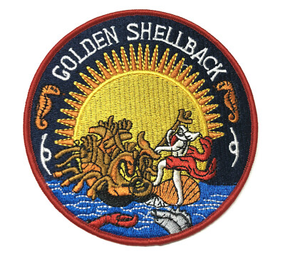 Golden Shellback Patch Embroidered Iron-On Applique Navy Biker Emblem ...