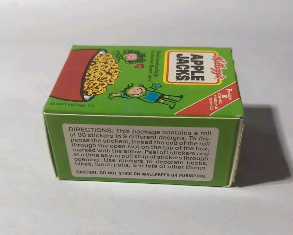 VINTAGE RARE 1983 KELLOGG'S APPLE JACKS MINI CEREAL BOX W/ STICKER ROLL ...