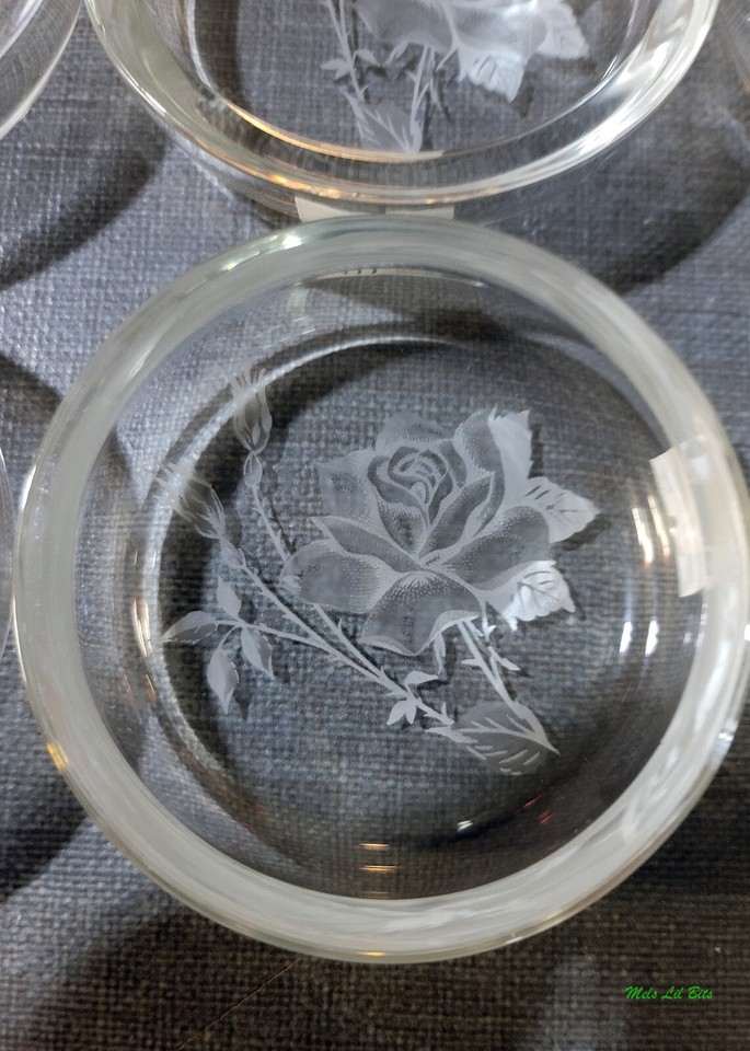 Set of 6 Vintage Etched Glass Rose Coasters | eBay