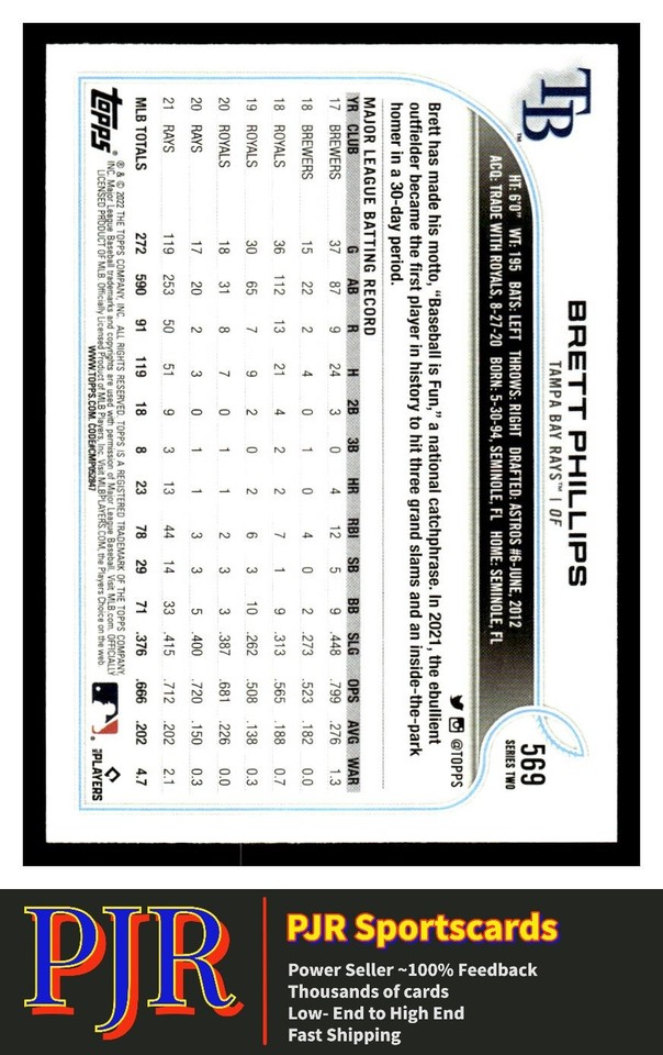 2022 Topps #569 Brett Phillips Tampa Bay Rays | eBay