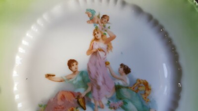 VICTORIA AUSTRIA ANTIQUE VINTAGE PLATE SIGNED BY ARTIST CHERUBS LIME ...