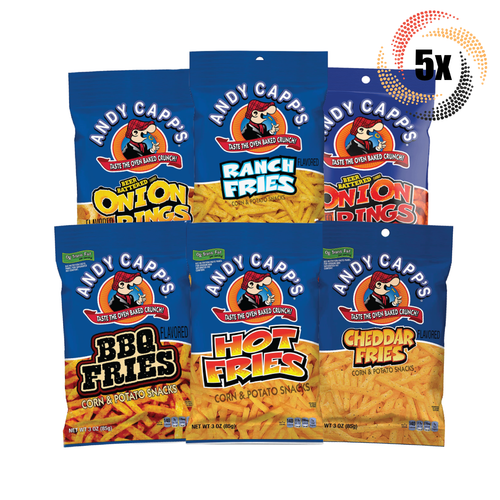 5x Bags Andy Capp's Variety Flavored Fries & Onion Rings Chips 3oz Mix ...