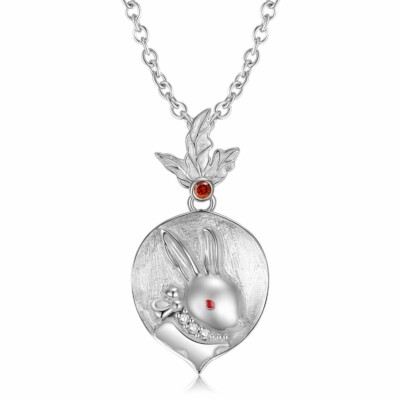 925 Sterling Silver Bunny Rabbit Red CZ Small Charm Pendant Necklace ...