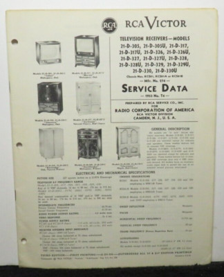 RCA VICTOR TELEVISION SERVICE DATA 1953 T4 21-D-305 -317 -326 U KCS81 ...