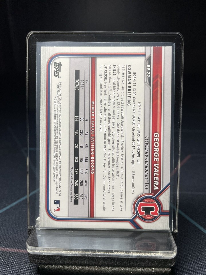 2022 Bowman George Valera 1st Bowman Cleveland Guardians Rookie Card # ...