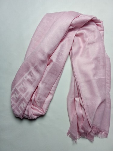 Authentic Fendi Scarf Shawl Stole Monogram FF Pink 35%Cashmere 65%Wool ...