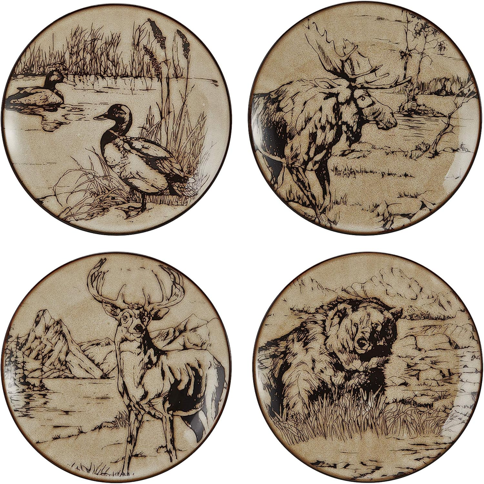 Wildlife Dinnerware Set Dishes Plate Bowl Cup Cabin Bear Moose Duck ...