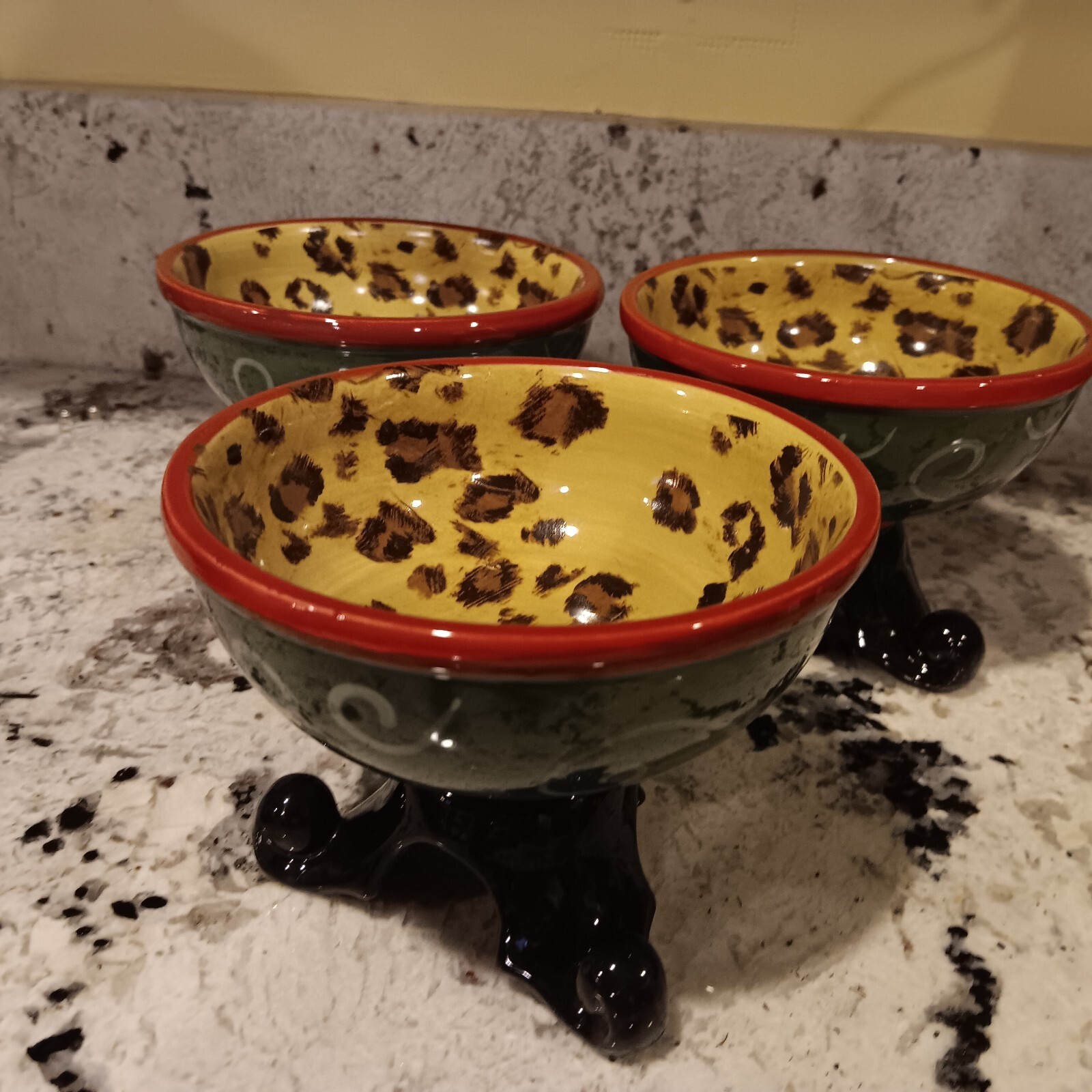Vintage Cheetah Leopard Pedestal Bowls, Black Green Christmas Or Any ...