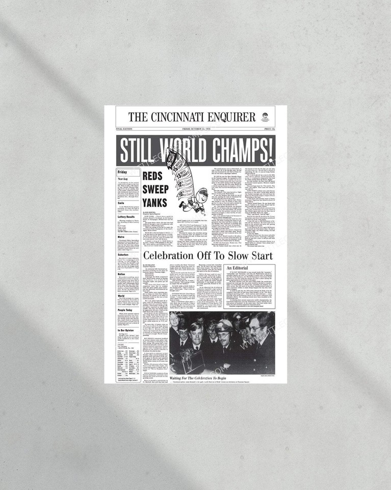 1976 Cincinnati Reds World Series Champions Framed Front Page Newspaper ...