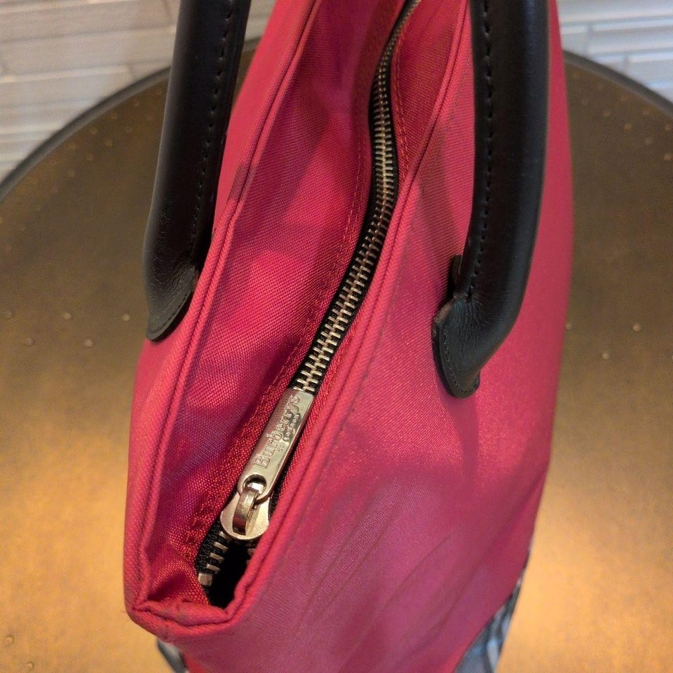 Burberrys Blue Label Nova Check Rose Pink Canvas Leather Tote Bag Zip ...