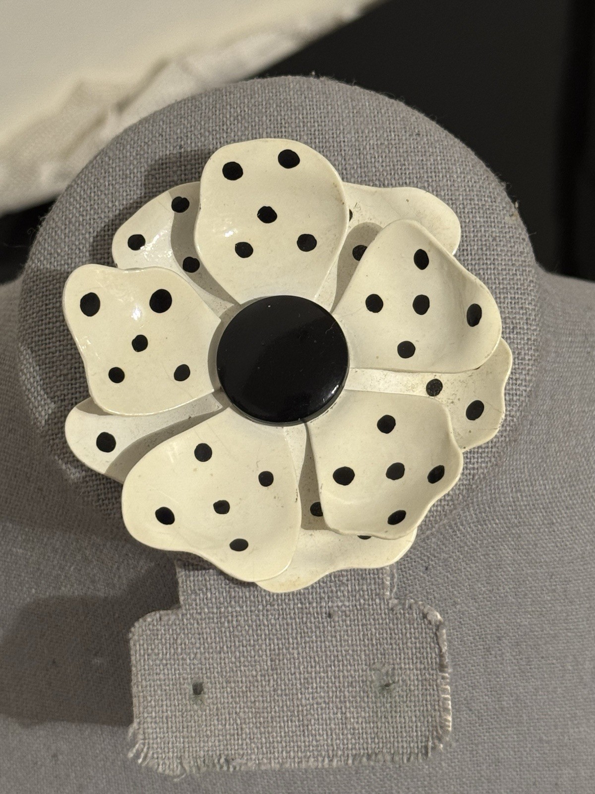 1960s West Germany Aluminum Enamel Flower Brooch Blac… - Gem