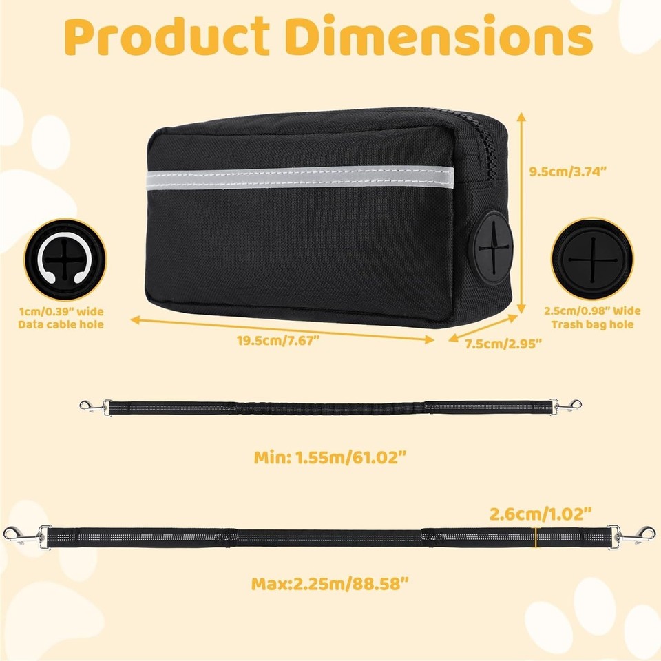 Hands Free Dog Lead with Waist Pack – 1.6m to 2.2m Dual Handles Elastic ...