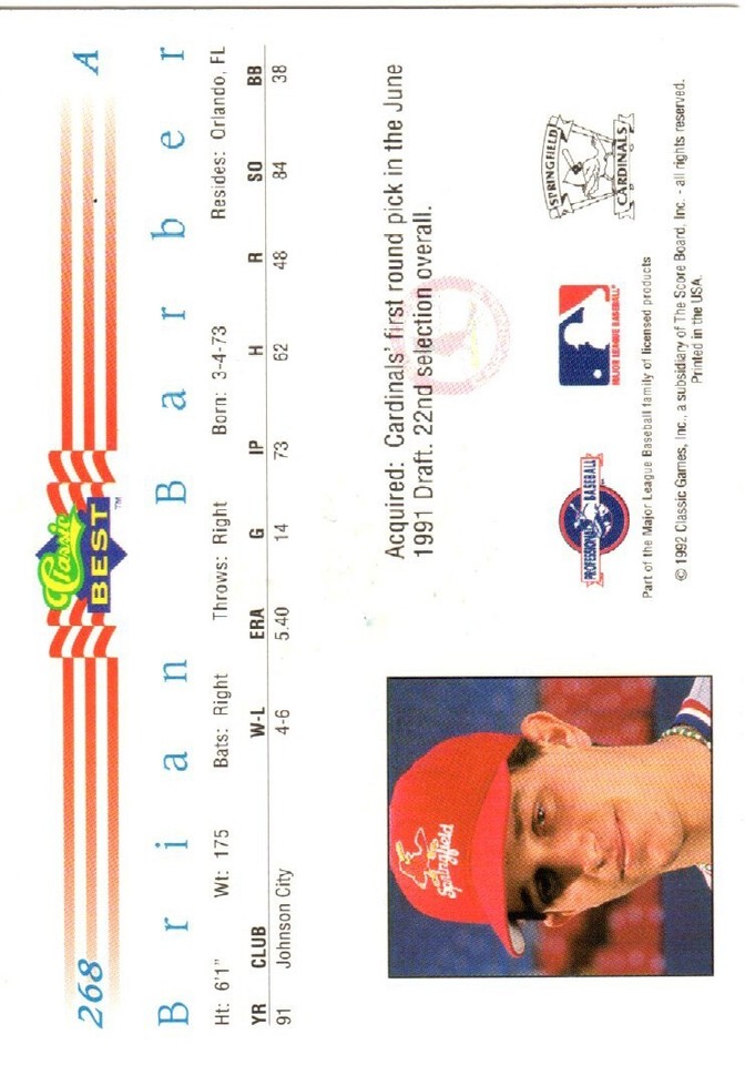 Brian Barber Autograph 1992 Classic Best Minor League Auto Card ...