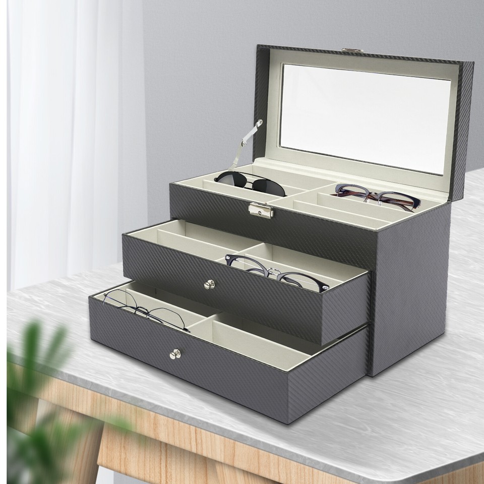 18 Slot Eyeglass Sunglasses Storage Box 3 Layers Glasses Display ...