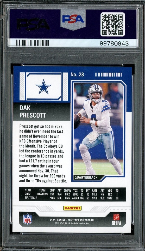 2023 Contenders Divisional Ticket #28 Dak Prescott /149 PSA 6 "Cracked ...