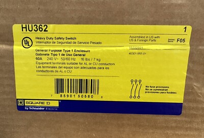 Square D HU362 60A 240V Heavy Duty Switch Type 1 Enclosure New | eBay
