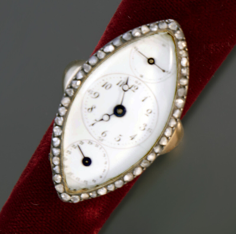 RARE 18K YELLOW GOLD SWISS RING WATCH WITH DIAMOND BEZEL CA1840 ...