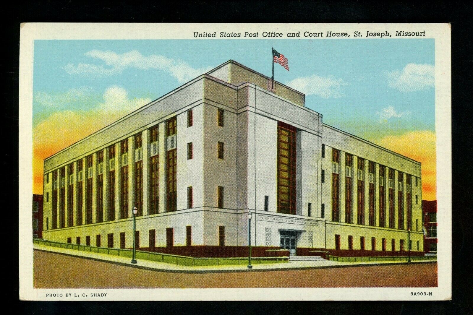 Post Office postcard Missouri MO St Joseph Court House flag street ...