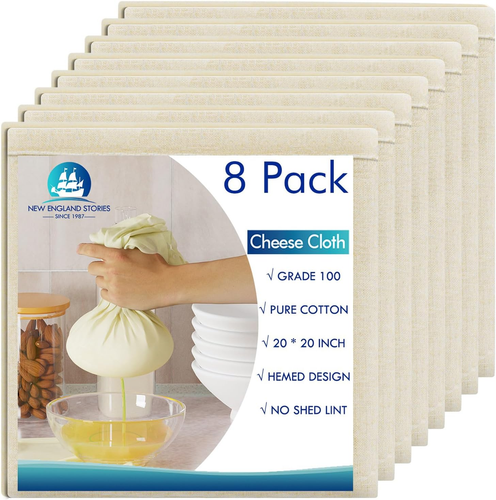 8 PCS Reusable Cheesecloth, Grade 100, 20X20 Inch Hemmed Cheese Cloth ...