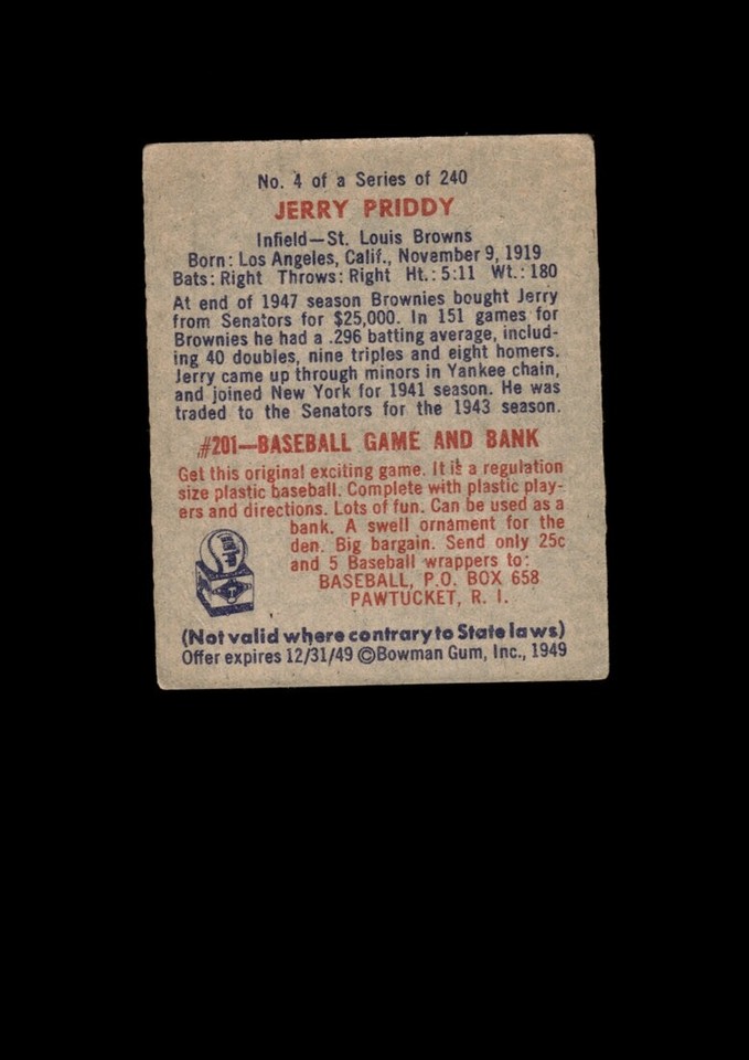 1949 Bowman Set-Break # 4 Jerry Priddy VG-VGEX *GMCARDS* | eBay