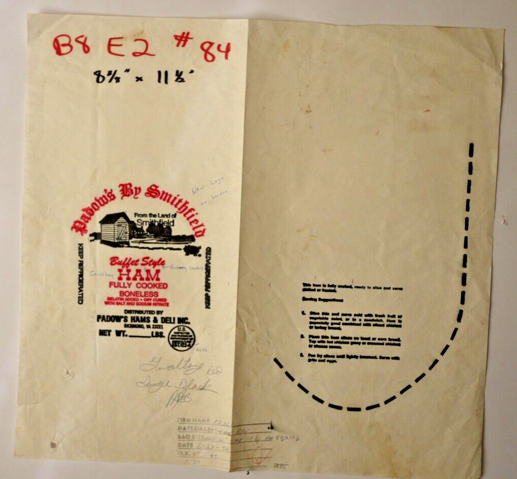 Vintage Paper Sack Bag - PADOW'S BUFFET HAM, PADOW'S HAMS & DELI, 1994 ...